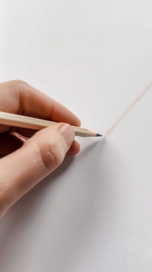 Vertical Closeup Portrait of Hand Drawing with Pencil on White Sheet ...