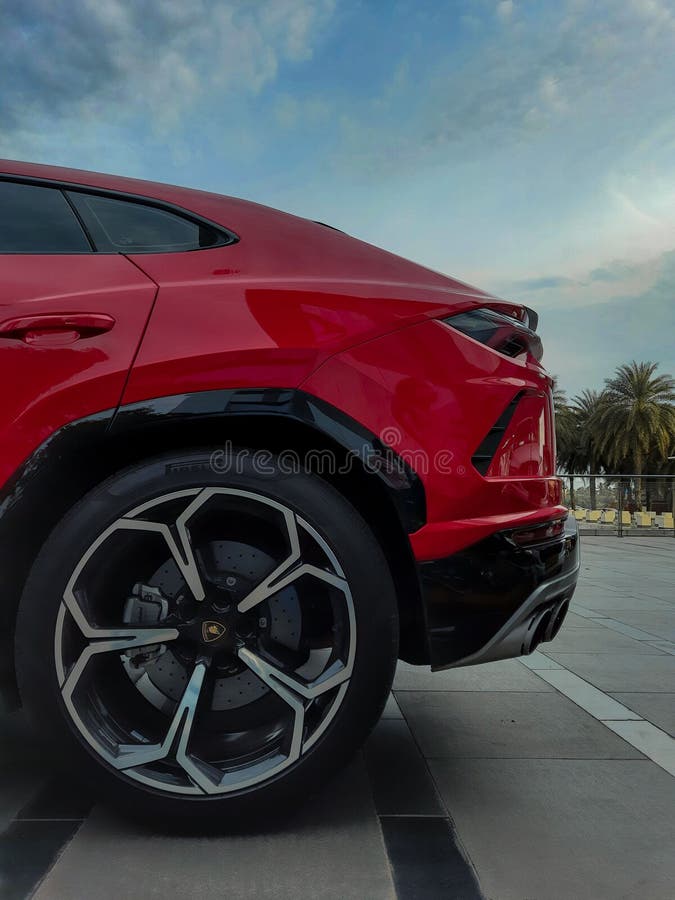 Vertical Closeup of the Rear Side of a Red Lamborghini Urus. Editorial ...