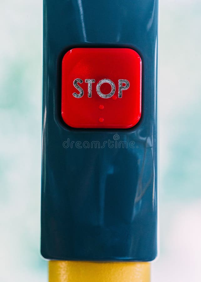 Vertical Closeup of Red Stop Button-bell in a Bus Stock Photo - Image ...