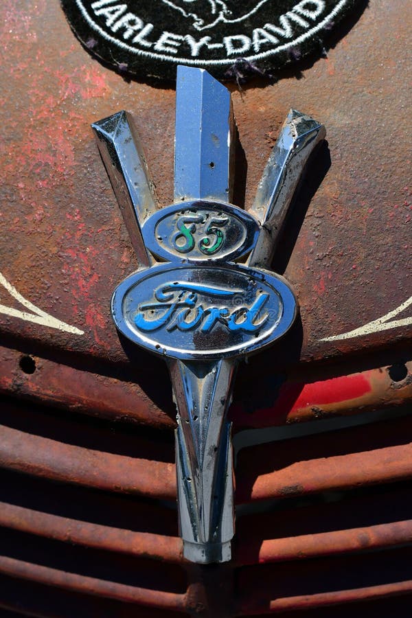 Vertical Closeup of a Rusty Ford Car Emblem Editorial Stock Image ...