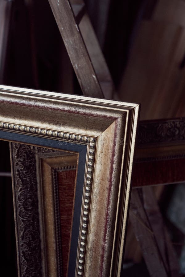 Vertical Closeup Shot of a Lot of Different Wooden Photo Frames Stock ...