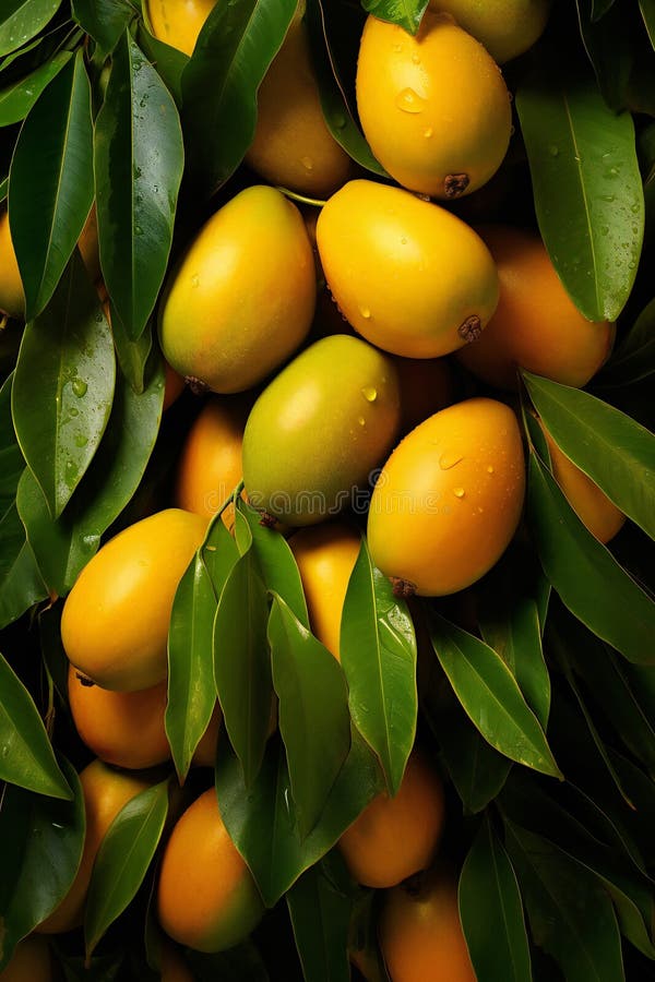 A Vertical Closeup Shot of a Ripe Mango Hanging from a Tree, Vertical ...