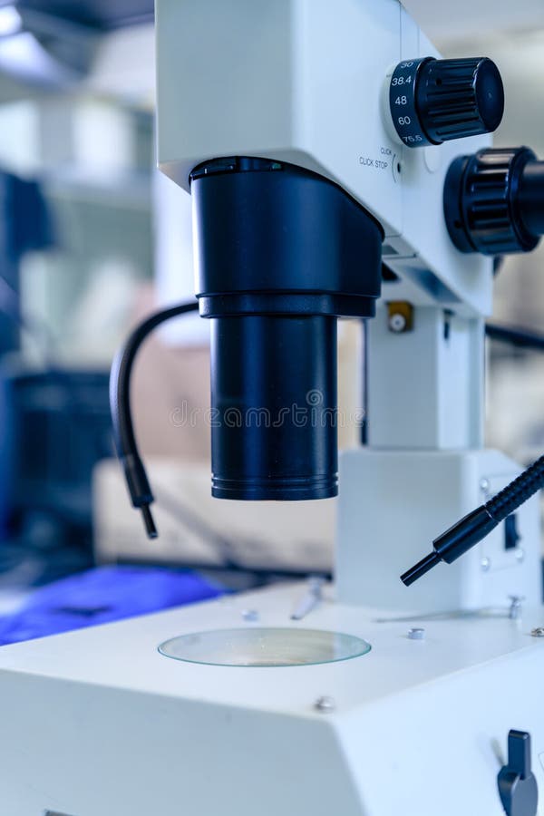 Vertical Closeup Shot of a Modern Laboratory Microscope Stock Image ...
