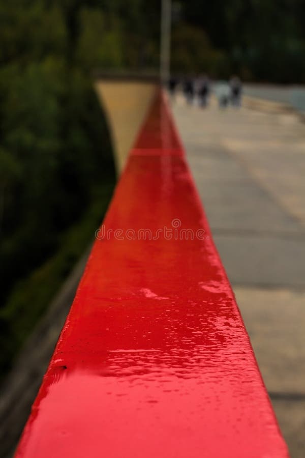 Vertical Closeup Shot of the Red Railing of a Bridge Stock Image ...