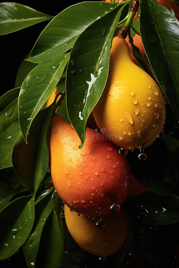 A Vertical Closeup Shot of a Ripe Mango Hanging from a Tree, Vertical ...