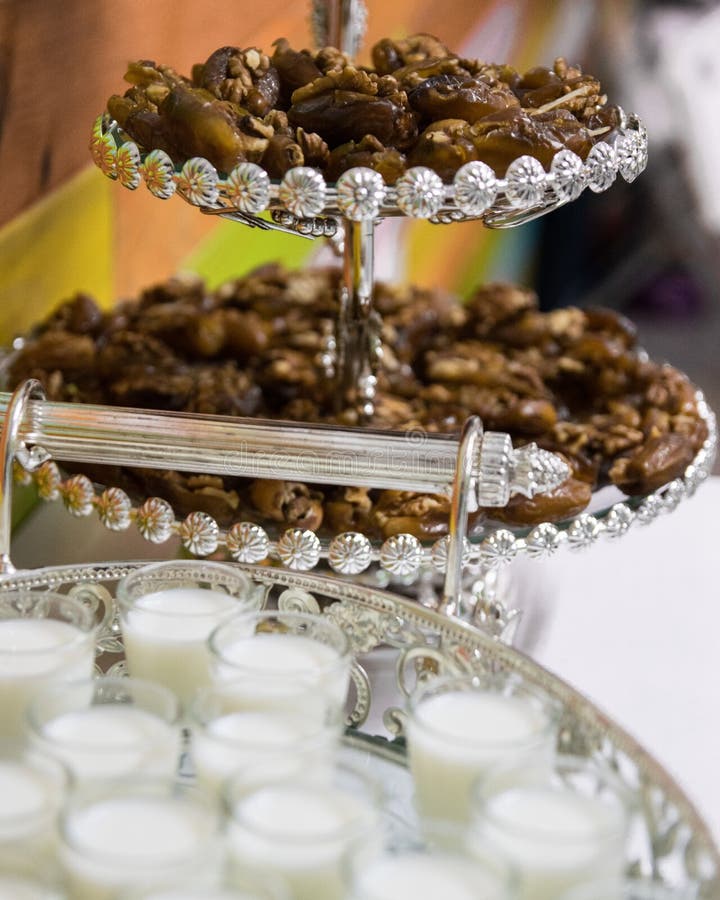 Vertical Closeup Shot of Snacks on a Beautiful Silver Tray Stock Photo ...