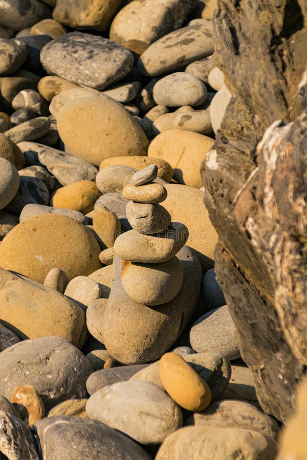 Stack of Pebbles on the Ocean Shore Stock Image - Image of balance ...