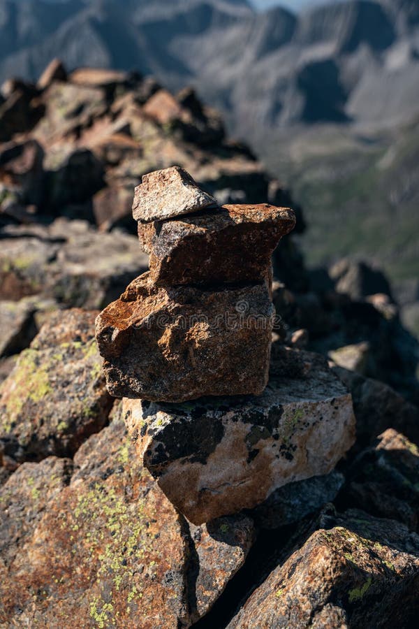 Vertical Closeup of a Stack of Rocks on Mountains Stock Photo - Image ...