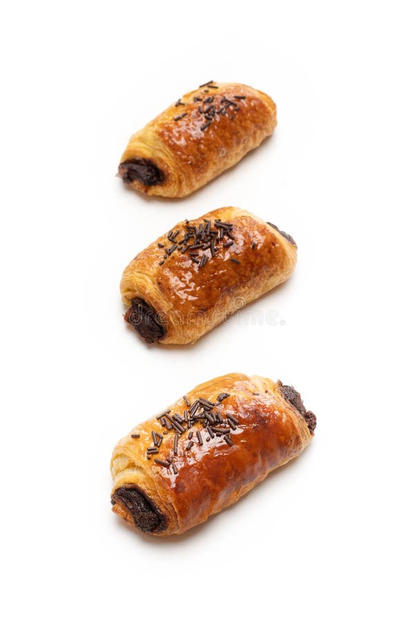 Vertical Closeup of Three Pieces of Bread with Chocolate Filling and ...