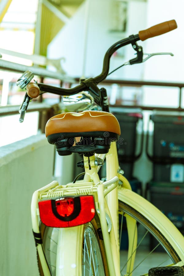 Vertical Closeup of a Yellow Retro Bicycle from the Back Stock Image ...