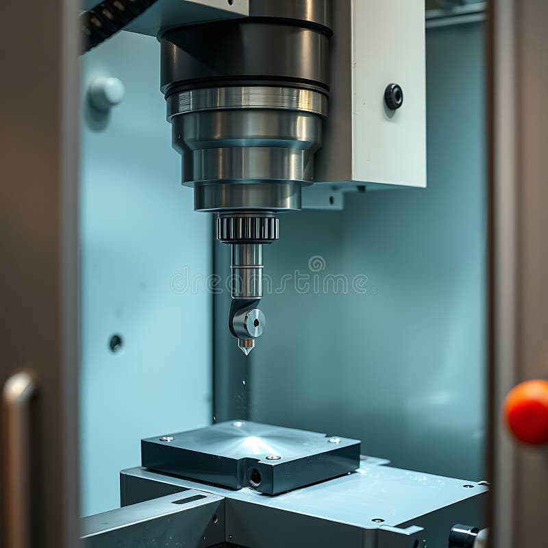 A Vertical CNC Machine with a Milling Cutter Installed Captured during ...
