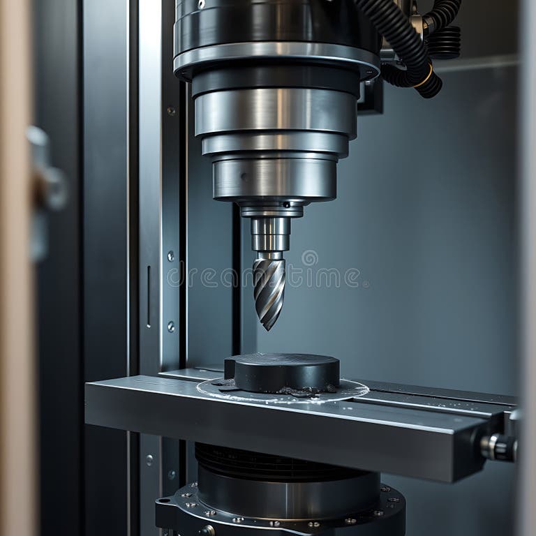 A Vertical CNC Machine with a Milling Cutter Installed Captured during ...