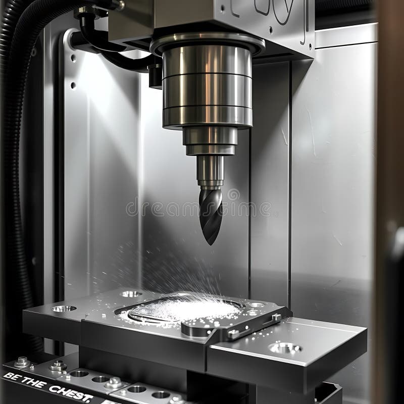 A Vertical CNC Machine with a Milling Cutter Installed Captured during ...