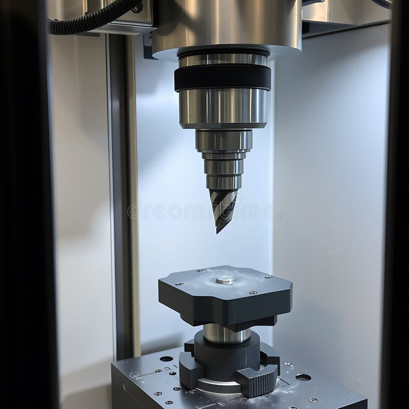A Vertical CNC Machine with a Milling Cutter Installed Captured during ...