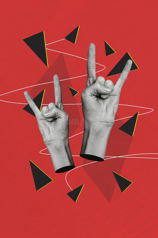 Vertical Collage Creative Poster Monochrome Effect Two Hand Show ...