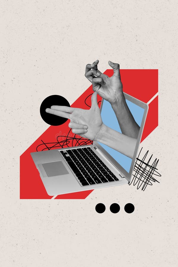 Vertical Collage Digital Device Computer Laptop Keyboard Hands Cyber ...