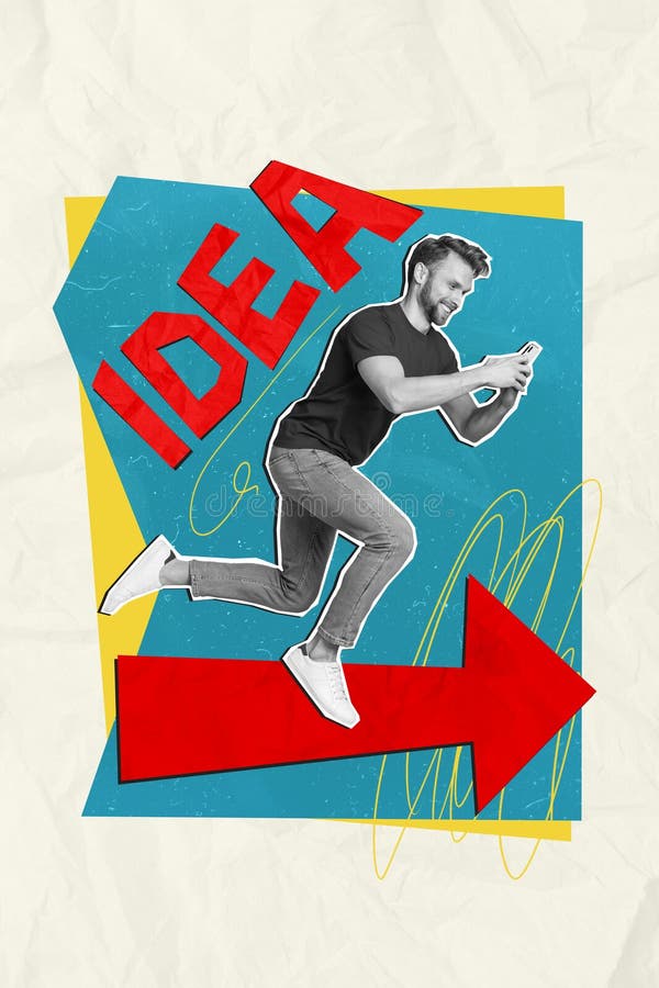 Vertical Collage Drawing Idea Concept Funky Student Guy Hold Telephone ... Vertical Collage Drawing Idea Concept Funky Student Guy Hold Telephone ...