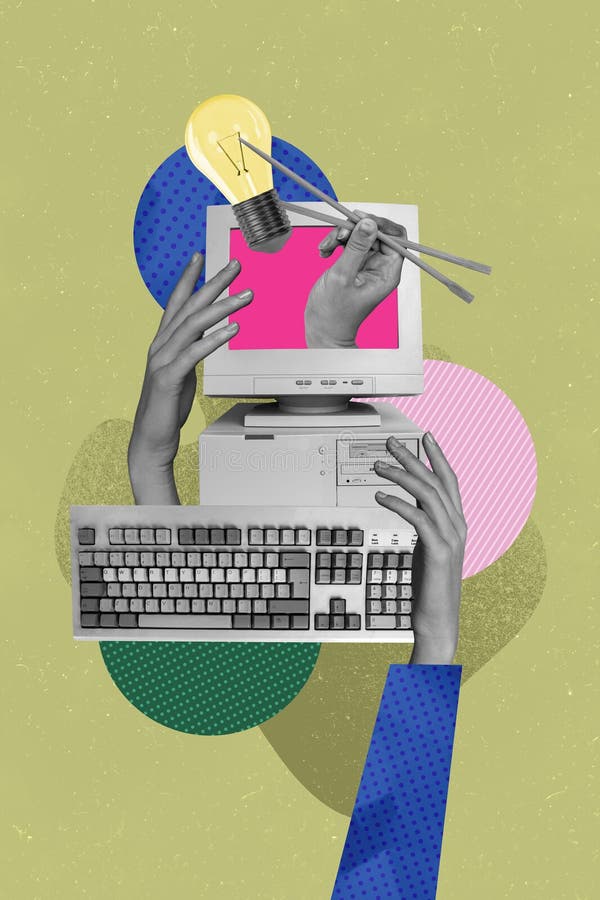 Vertical Collage Human Hands Reach Lightbulb Invention Idea Solution ...