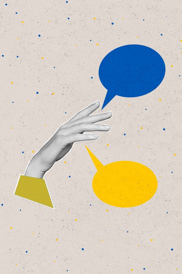 Vertical Collage Illustration of Black White Effect Human Arm Blue ...