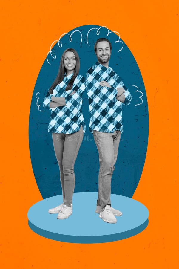 Vertical Collage Illustration of Two Positive Successful Black White ... Vertical Collage Illustration of Two Positive Successful Black White ...