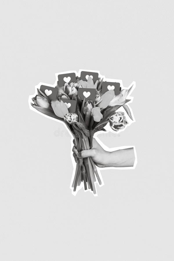 Vertical Collage Image of Arm Hold Bouquet Tulips Flowers Like ...