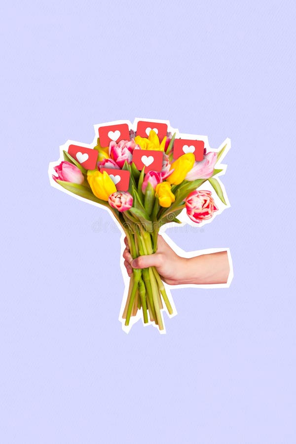 Vertical Collage Image of Arm Hold Bouquet Tulips Flowers Like ...