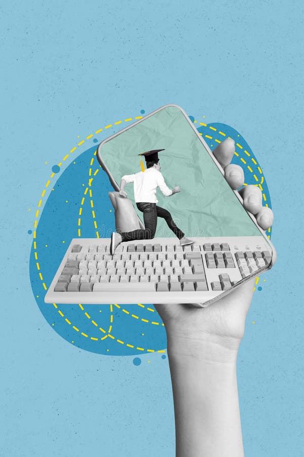 Vertical Collage Image of Arm Hold Smart Phone Screen Display Keyboard ...