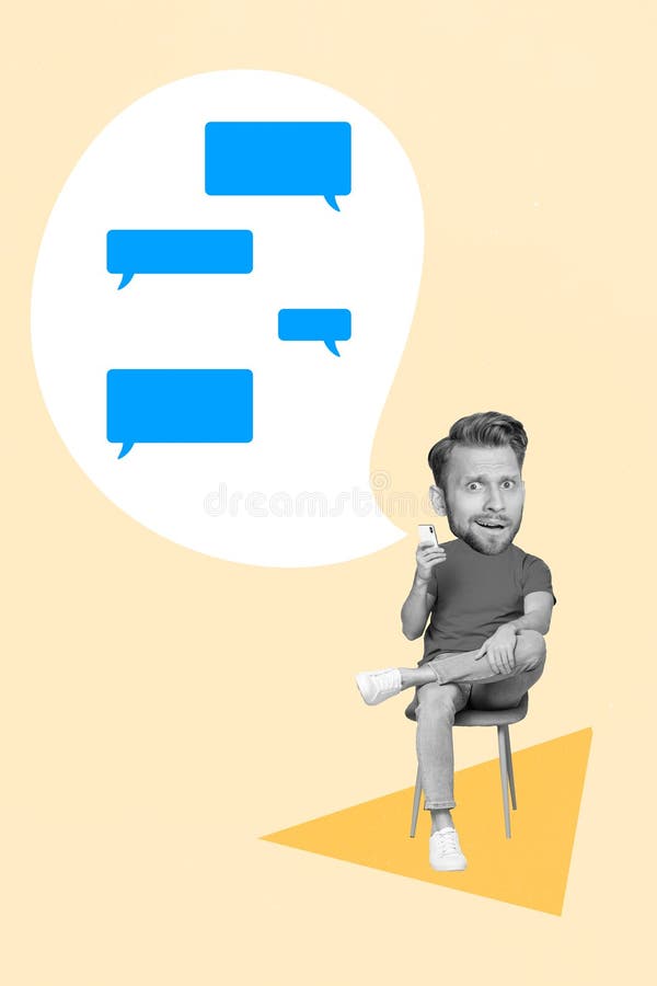 Vertical Collage Image of Black Whit Effect Guy Sit Chair Use Smart ...