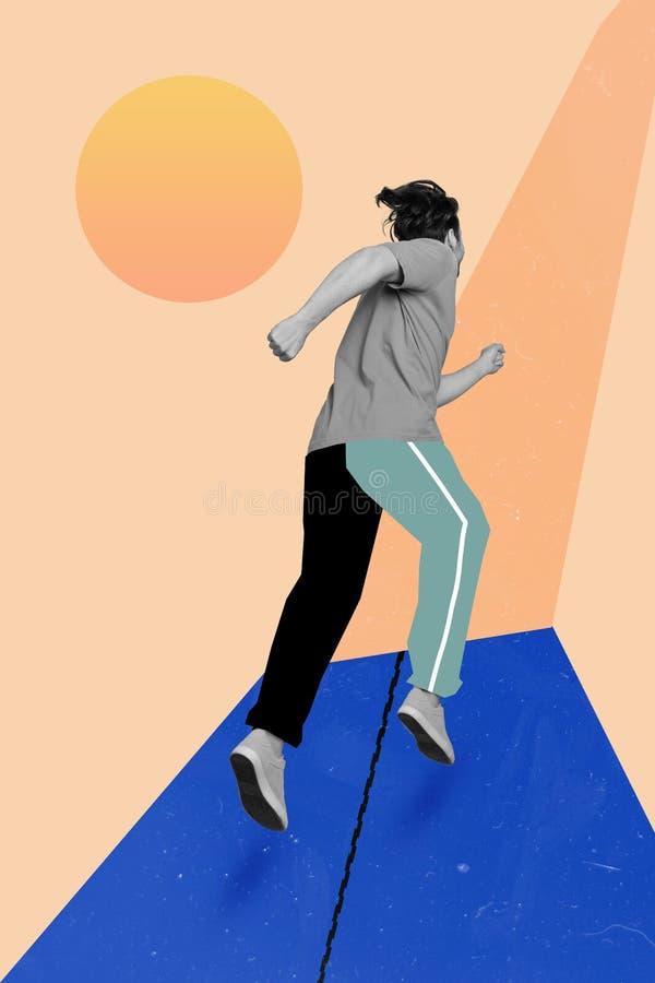 Vertical Collage Image of Black White Colors Guy Running Up Painted ...