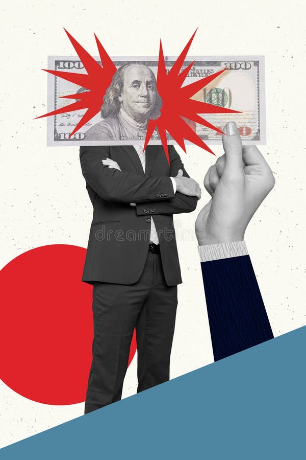 Vertical Collage Image of Black White Effect Arm Hold Hundred Dollar ...