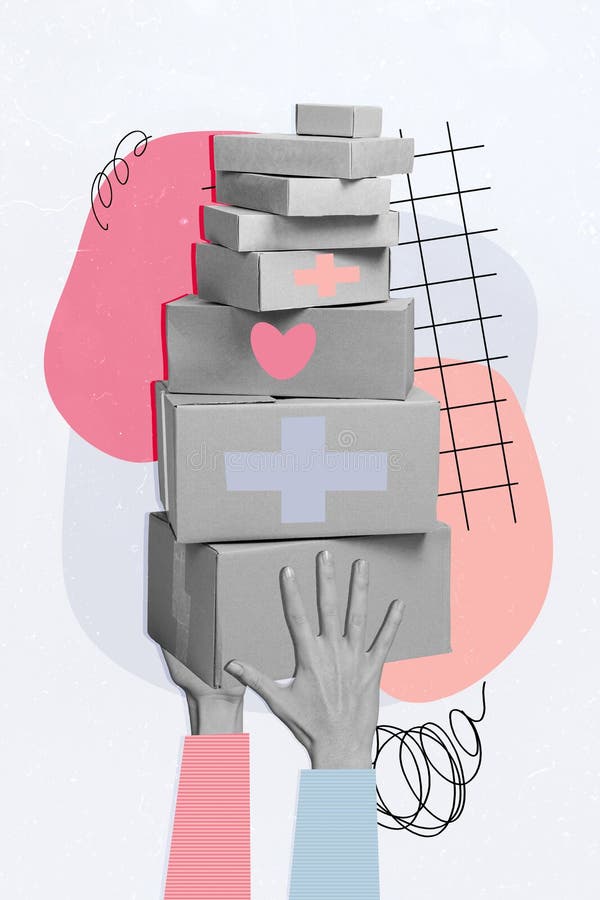 Vertical Collage Image of Black White Effect Arms Hold Pile Stack Aid ...