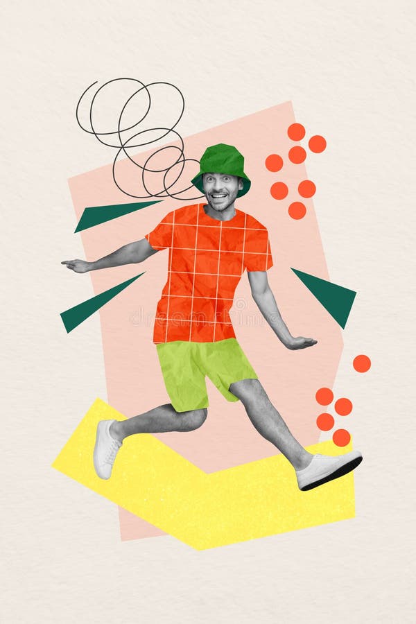 Vertical Collage Image of Black White Effect Energetic Cheerful Guy ...