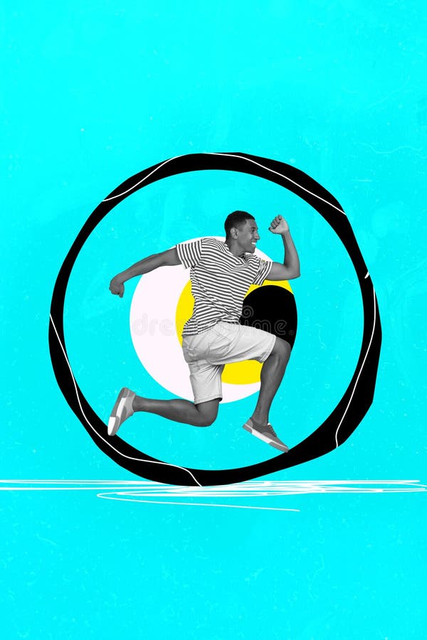 Vertical Collage Image of Black White Effect Mini Guy Running Huge ...