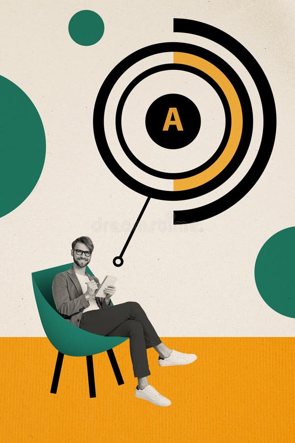 Vertical Collage Image of Black White Effect Positive Guy Sit Chair ...