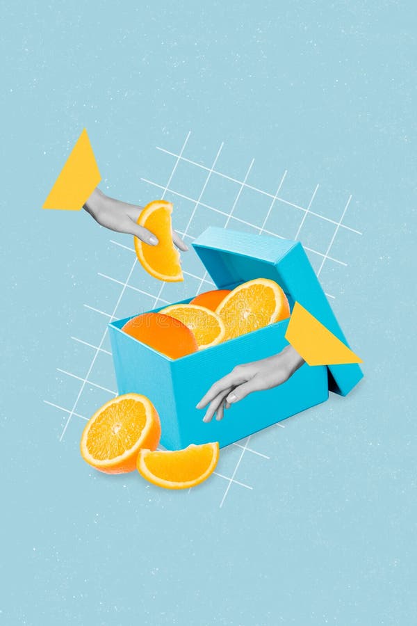 Vertical Collage Image of Black White Gamma Hands Hold Touch Opened Box ...