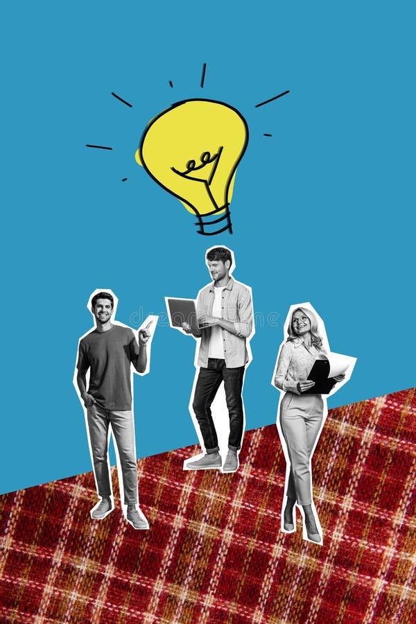 Vertical Collage Image Businesspeople Lightbulb Eureka Solution Smart ...