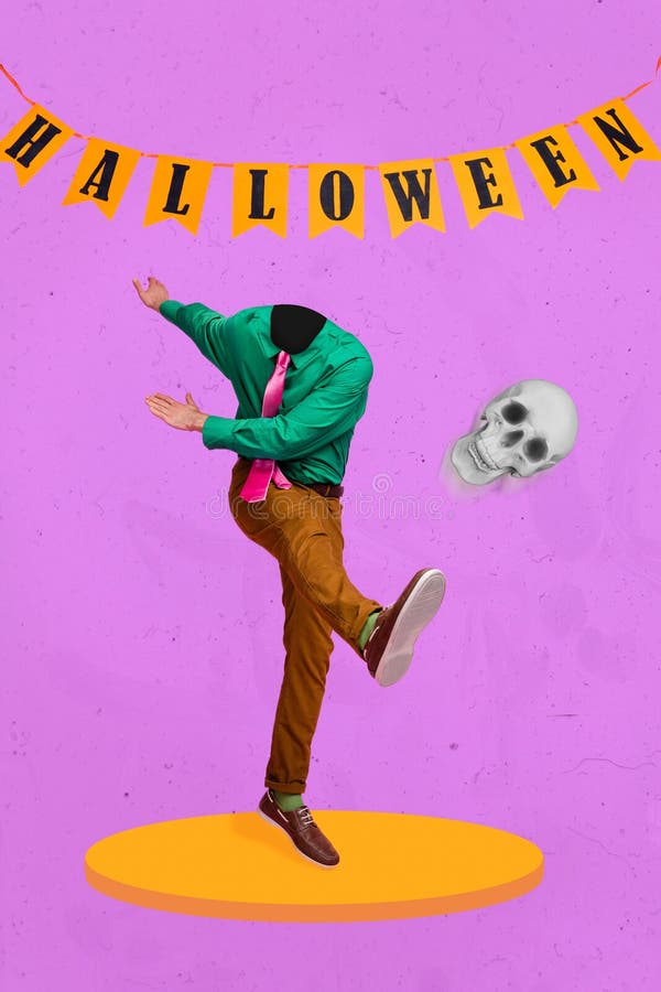 Vertical Collage Image of Crazy Headless Guy Leg Kick Skull Halloween ...