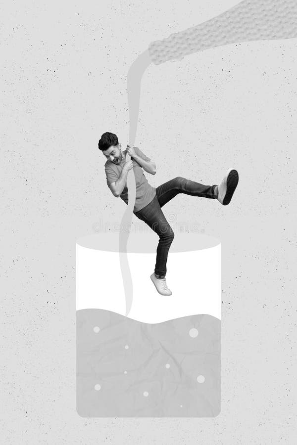 Vertical Collage Image of Excited Mini Black White Effect Guy Fall ...