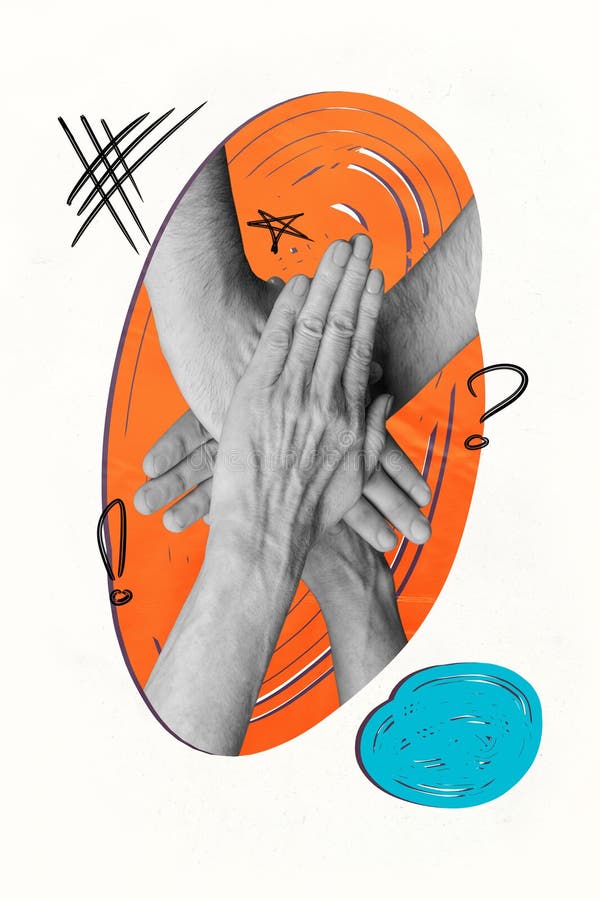 Vertical Collage Image Human Hands Body Fragment Support Gesture Put ...