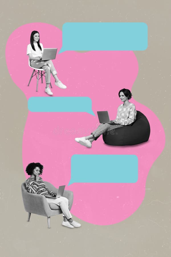 Vertical Collage Image of Mini People Black White Colors Use Netbook ...