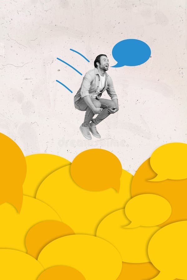 Vertical Collage Image of Overjoyed Cheerful Black White Colors Guy ... Vertical Collage Image of Overjoyed Cheerful Black White Colors Guy ...