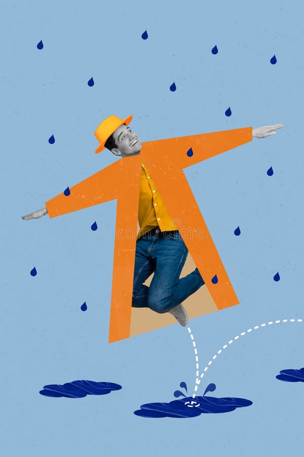Vertical Collage Image of Overjoyed Guy Arms Wings Fly Jump Puddle ... Vertical Collage Image of Overjoyed Guy Arms Wings Fly Jump Puddle ...