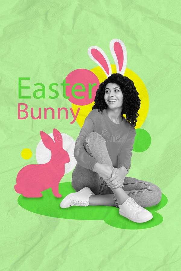 Vertical Collage Image of Positive Black White Gamma Girl Drawing Bunny ... Vertical Collage Image of Positive Black White Gamma Girl Drawing Bunny ...