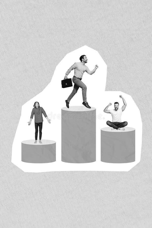 Vertical Collage Image of Three Black White Colors People Competition ...