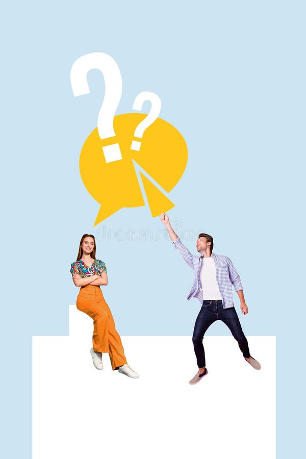 Vertical Collage Image Young Man Woman Colleagues Textbox Message Reply ...