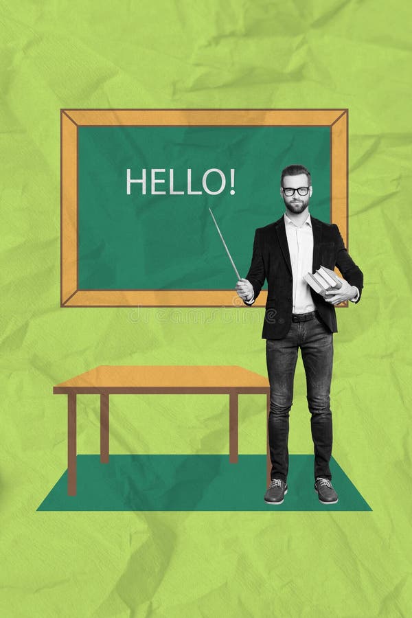 Vertical Collage Picture of Black White Effect Teacher Man Hand Hold ...