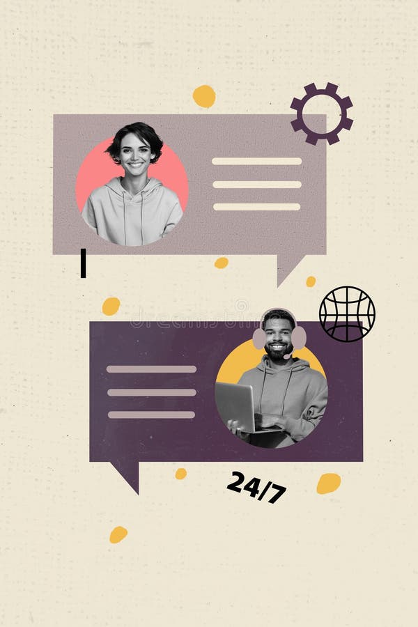 Vertical Collage Picture Happy Man Woman Customer Support Service ...