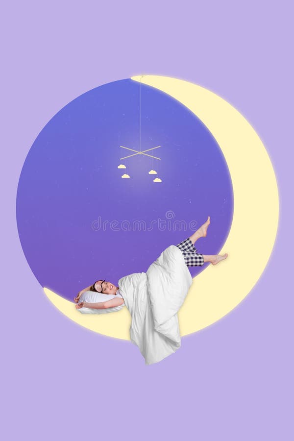 Vertical Collage Picture of Positive Mini Girl Laying Moon instead Bed ... Vertical Collage Picture of Positive Mini Girl Laying Moon instead Bed ...