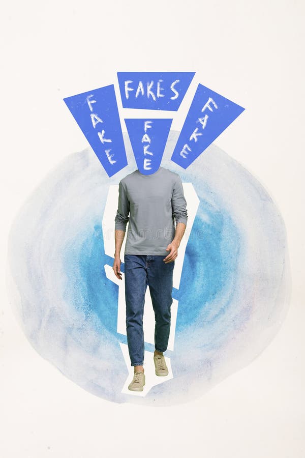 Vertical Collage Picture of Walking Guy Fake Word Text instead Head ...