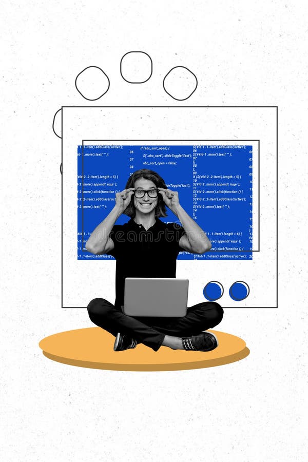 Vertical Collage Picture Young Cheerful Man Nerd Computer Science ...